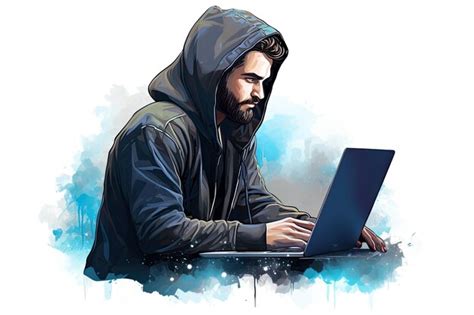 Premium Ai Image Young Man With A Beard In A Dark Blue Hoodie Working As A Programmer Or