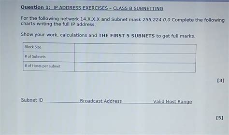 Question 1 Ip Address Exercises Class B Subnetting
