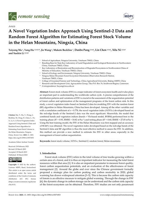 Pdf A Novel Vegetation Index Approach Using Sentinel 2 Data And