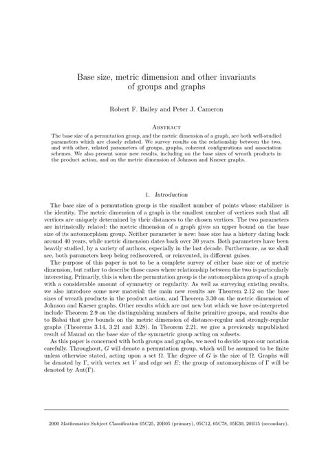 Pdf Base Size Metric Dimension And Other Invariants Of Groups And Graphs