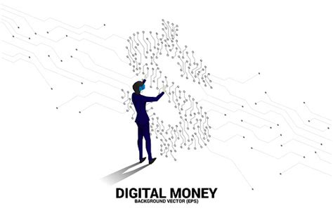 실루엣 남자는 달러 돈 회로 기판 스타일 도트 연결 라인이 있는 Vr 안경을 착용합니다 돈 기술 및 금융 네트워크 연결에 대한