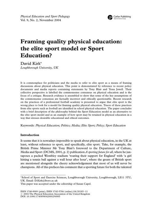 Pdf Framing Quality Physical Education The Elite Sport Model Or
