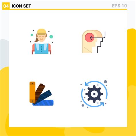 4 Thematic Vector Flat Icons And Editable Symbols Of Construction Worker Pallete Worker Head