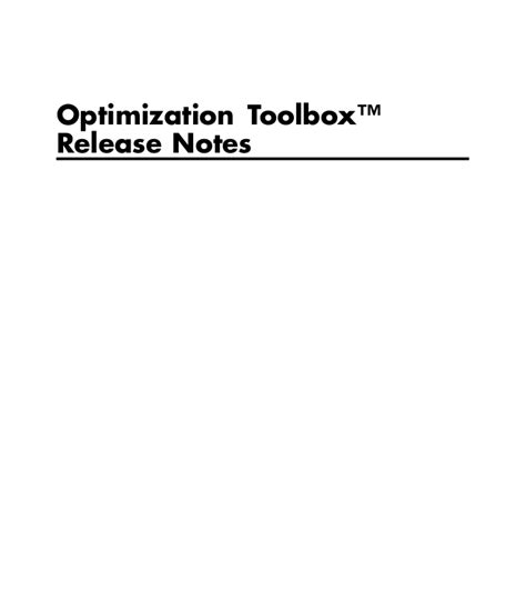 Mathworks Optimization Toolbox Release Notes
