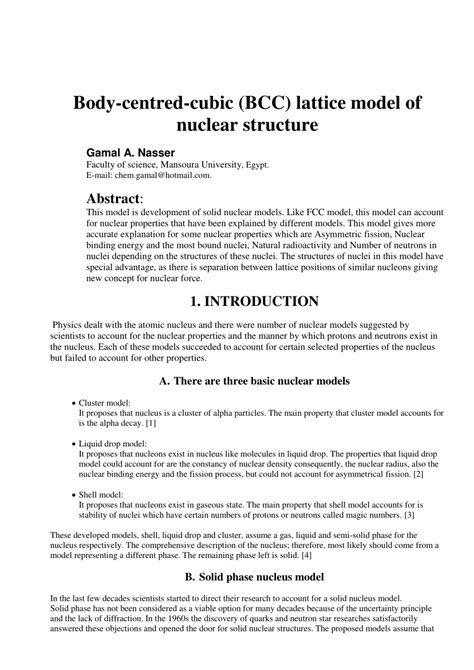 Pdf Body Centred Cubic Bcc Lattice Model Of Nuclear Structure