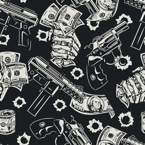 Premium Vector Money Monochrome Vintage Seamless Pattern