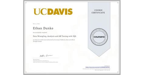Ethan Dunko On Linkedin Completion Certificate For Data Wrangling Analysis And Ab Testing With Sql