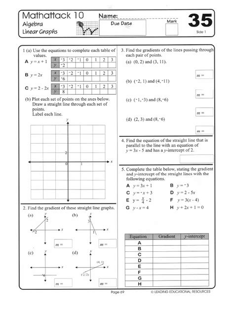 Linear Graphs Worksheet Pdf