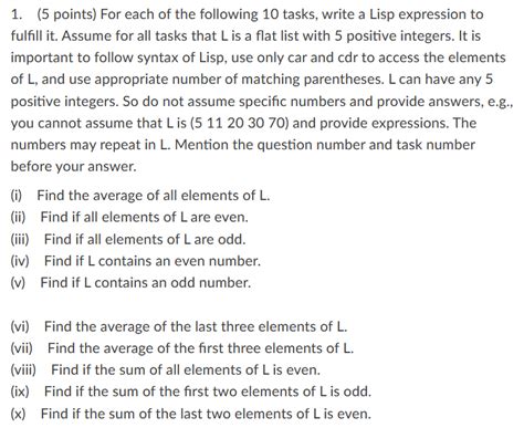Solved 1 5 Points For Each Of The Following 10 Tasks