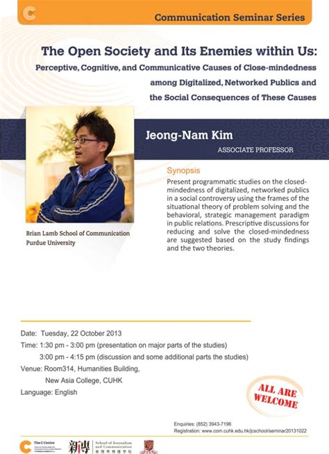 Public Talk By Prof Jeong Nam Kim A Scholar In Situational Theory Of
