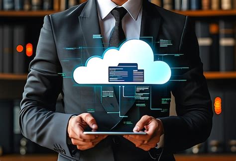 businessman backs up data to cloud demonstrating secure accessible