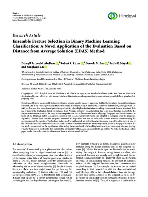 Pdf Ensemble Feature Selection In Binary Machine Learning Classification A Novel Application