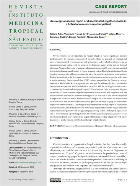 Pdf An Exceptional Case Report Of Disseminated Cryptococcosis In A