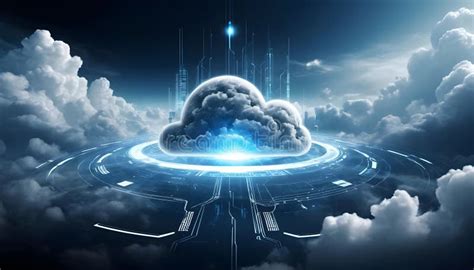 Futuristic Cloud Computing Network Digital Data Center Server In The Sky Stock Illustration