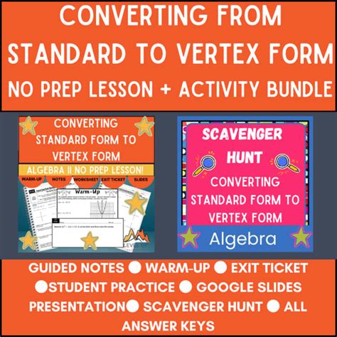converting from standard to vertex form notes worksheet practice activity