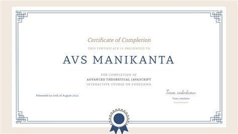 Avs Manikantas Certification For Advanced Theoretical Javascript Codedamn