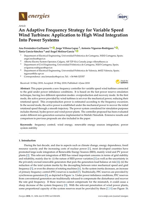 Pdf An Adaptive Frequency Strategy For Variable Speed Wind Turbines Application To High Wind