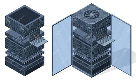 Premium Vector Isometric Server Server Racks Server Boxes Isolated Network Server Room