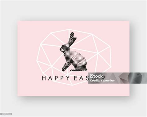 토끼 추상 삼각형입니다 손이 그린된 글자 행복 한 부활절 벡터 일러스트입니다 0명에 대한 스톡 벡터 아트 및 기타 이미지 0명 공휴일 기하 도형 Istock