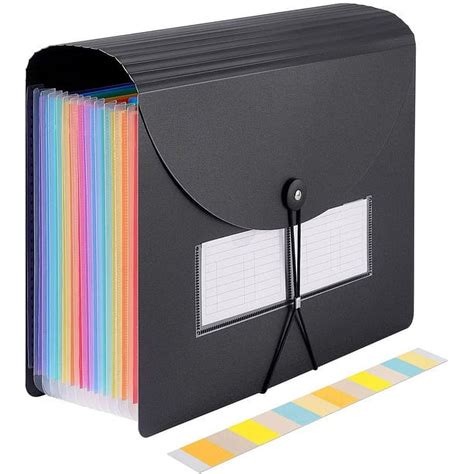 KUTGY Expanding File Folder 12 Pockets Accordion Organizer Plastic Document Envelopes Black