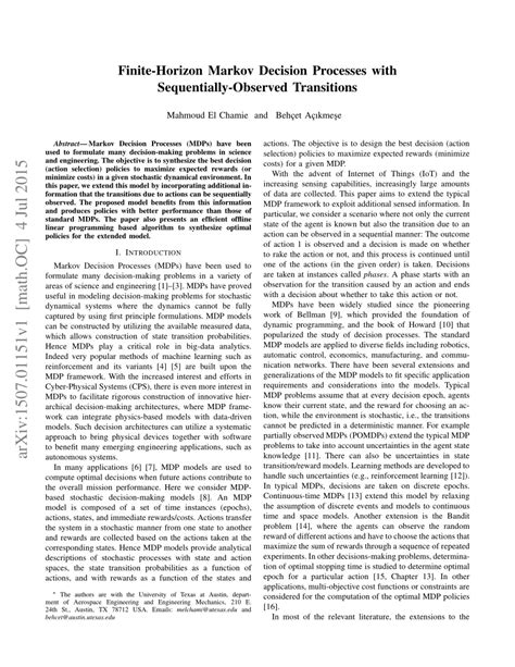 Pdf Finite Horizon Markov Decision Processes With Sequentially