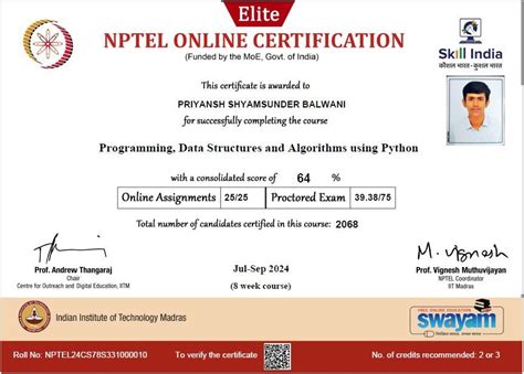 Priyansh Balwani On Linkedin Iitmadras Nptel Python Datastructures