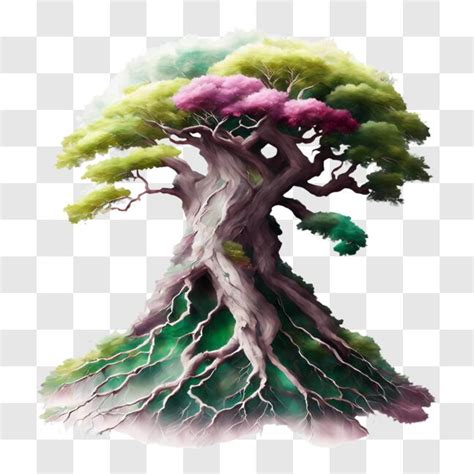 Download Colorful Tree With Roots Symbol Of Time And Growth PNG Online Creative Fabrica