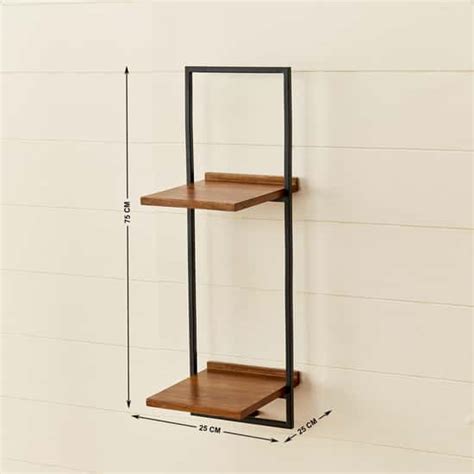 Ajax Mango Wood 2 Tier Wall Shelf Brown Brown Solid Wood