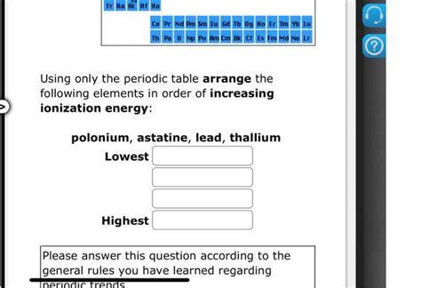 solved using only the periodic table arrange the following