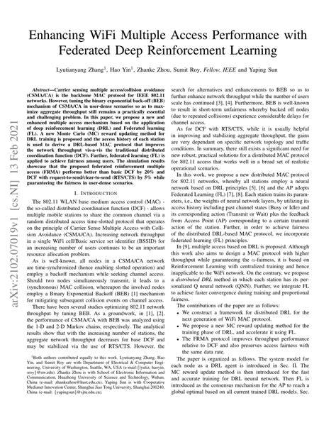 Pdf Enhancing Wifi Multiple Access Performance With Federated Deep Reinforcement Learning