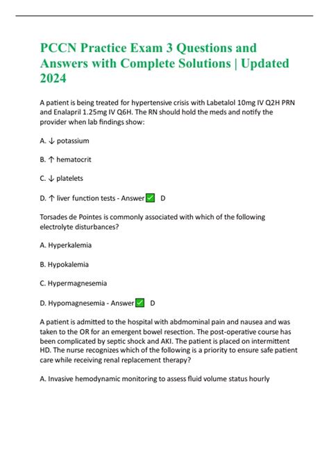 pccn practice exam 3 questions and answers with complete solutions