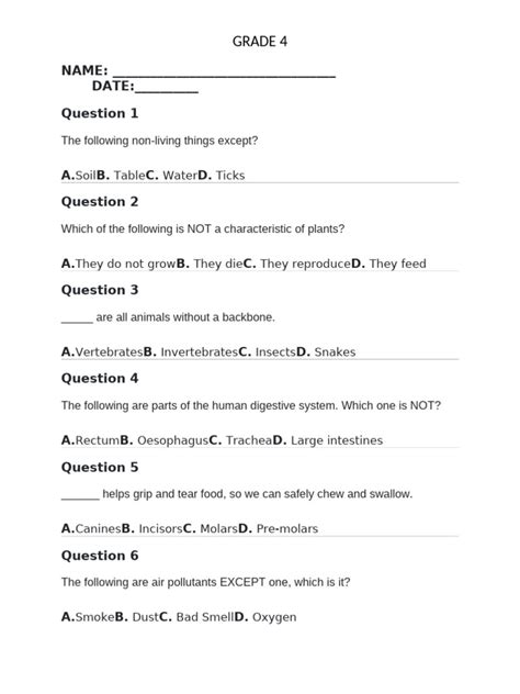 G4 Sci Quiz Pdf