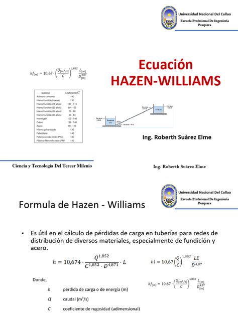 Ecuacion De Hazen Williams Pdf Tubería Transporte De Fluidos