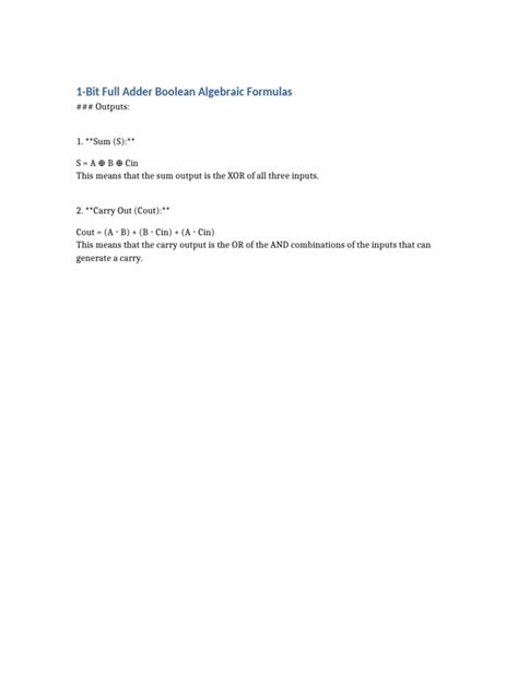 1 Bit Full Adder Boolean Algebra Pdf