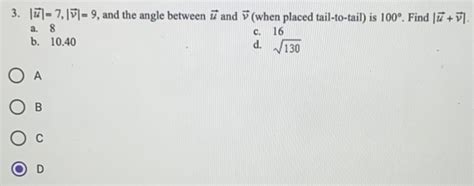 solved vector u 7 vector v 9 and the angle between vector u and