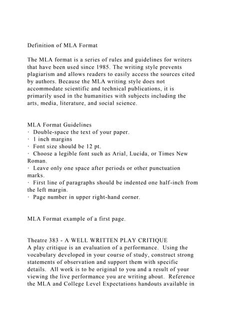 Definition Of Mla Formatthe Mla Format Is A Series Of Rules Andocx