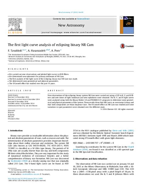 Pdf The First Light Curve Analysis Of Eclipsing Binary Nr Cam