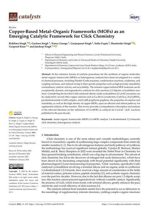 Pdf Copper Based Metalorganic Frameworks Mofs As An Emerging