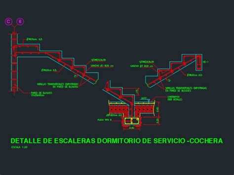 Detalle Estructura De Escalera Concreto En Dwg 3547 Kb Librería Cad