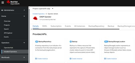 Or In The OpenShift Console At Operators Installed Operators OADP Select