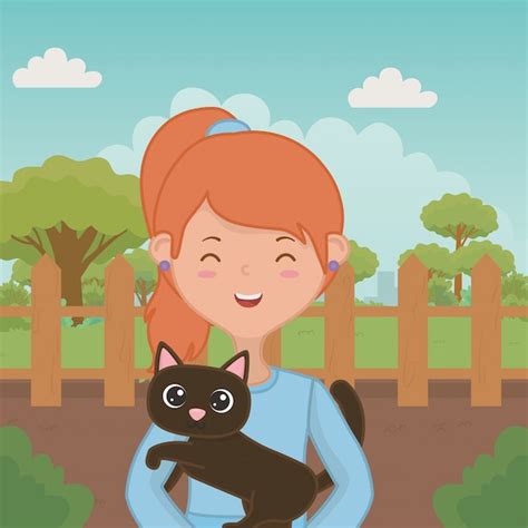 Free Vector Girl With Cat Cartoon Design