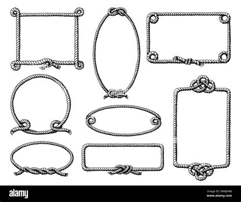 Rope Frames Oval Lasso Border Marine Boat Outline Sketch Tangled