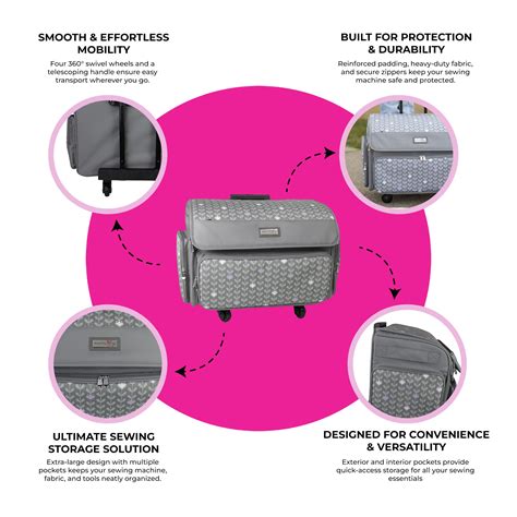 Xl 4 Wheel Collapsible Deluxe Rolling Sewing Machine Storage Case Pur