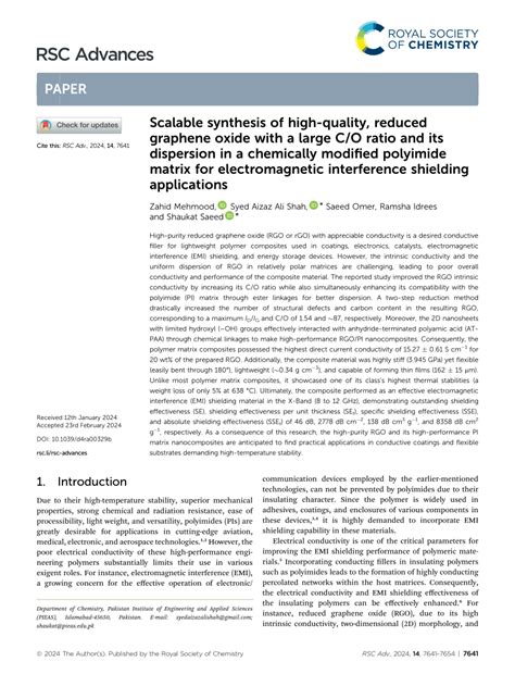 Pdf Scalable Synthesis Of High Quality Reduced Graphene Oxide With A