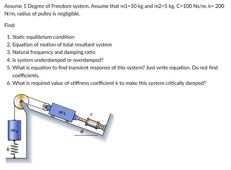 Assume 1 Degree Of Freedom System Assume That M1 10 Kg And M2 5 Kg C 100 Ns M K 200 N M