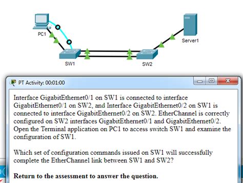 which set of configuration commands issued on sw1 will successfully