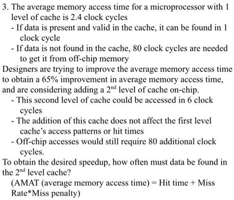 solved the average memory access time for a microprocessor with l