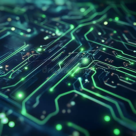 Glowing Green Circuit Board Closeup Abstract Technology Background Stock Illustration