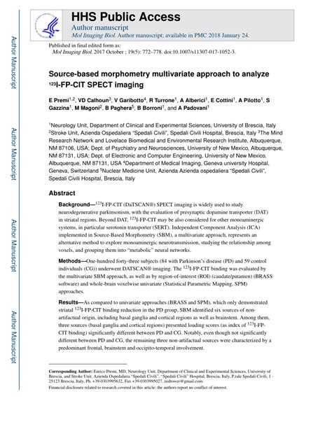 Pdf Source Based Morphometry Multivariate Approach To Analyze 123i Fp Cit Spect Imaging