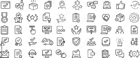 Quality Control Icons Line Set Inspect Manufacture Certificate Approve Line Icons Collection
